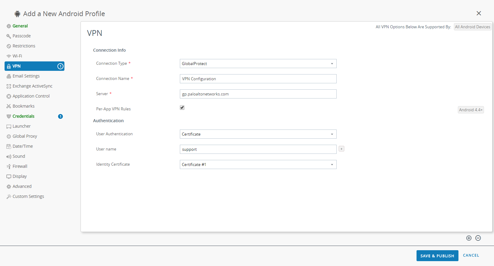 Configure a Per-App VPN Configuration for Android Endpoints Using Workspace ONE