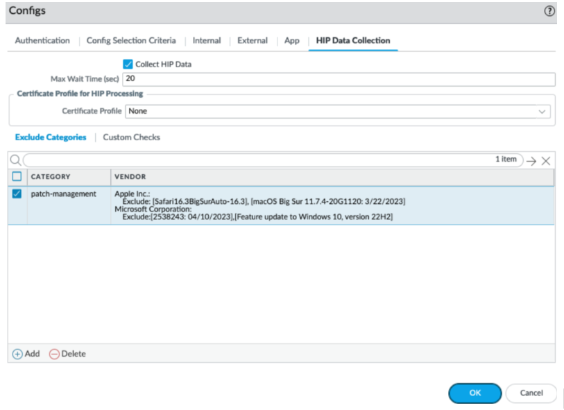 Configure HIP Exceptions for Patch Management