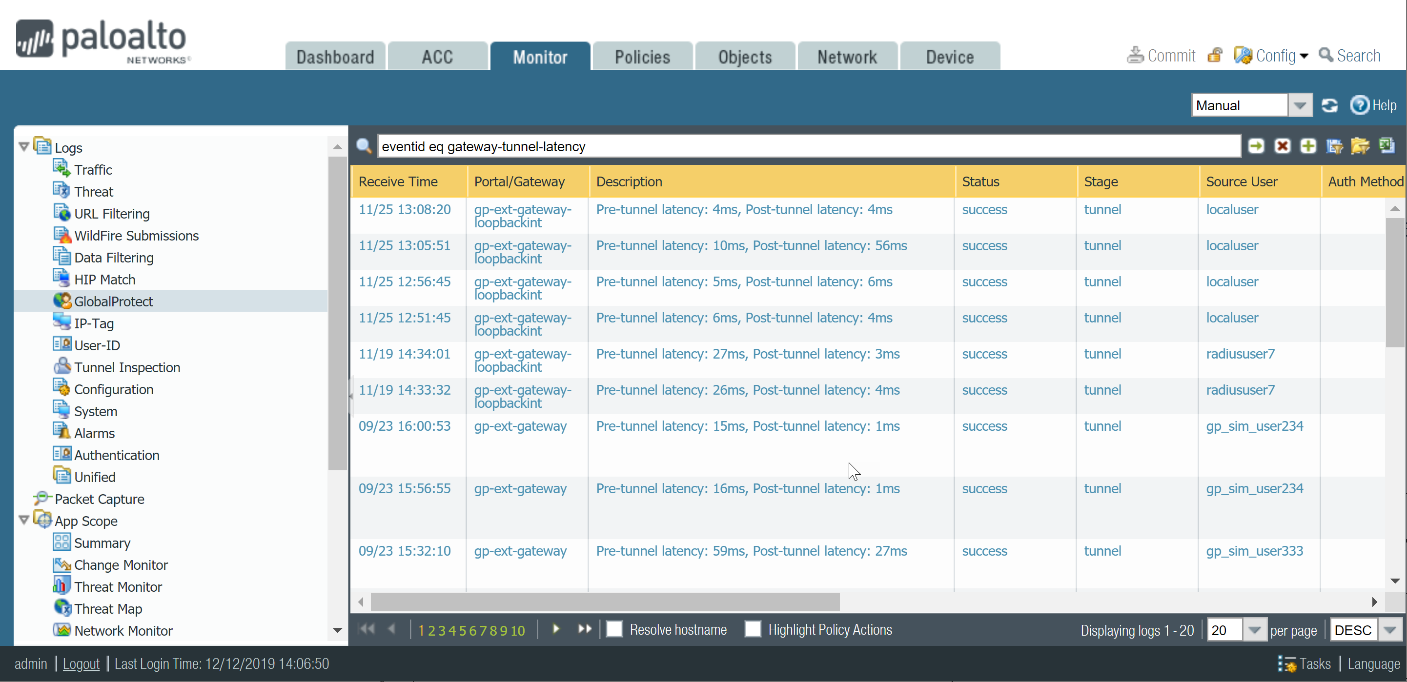 GlobalProtect Gateway Latency Reporting