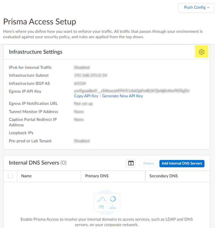 Configure the Prisma Access Service Infrastructure