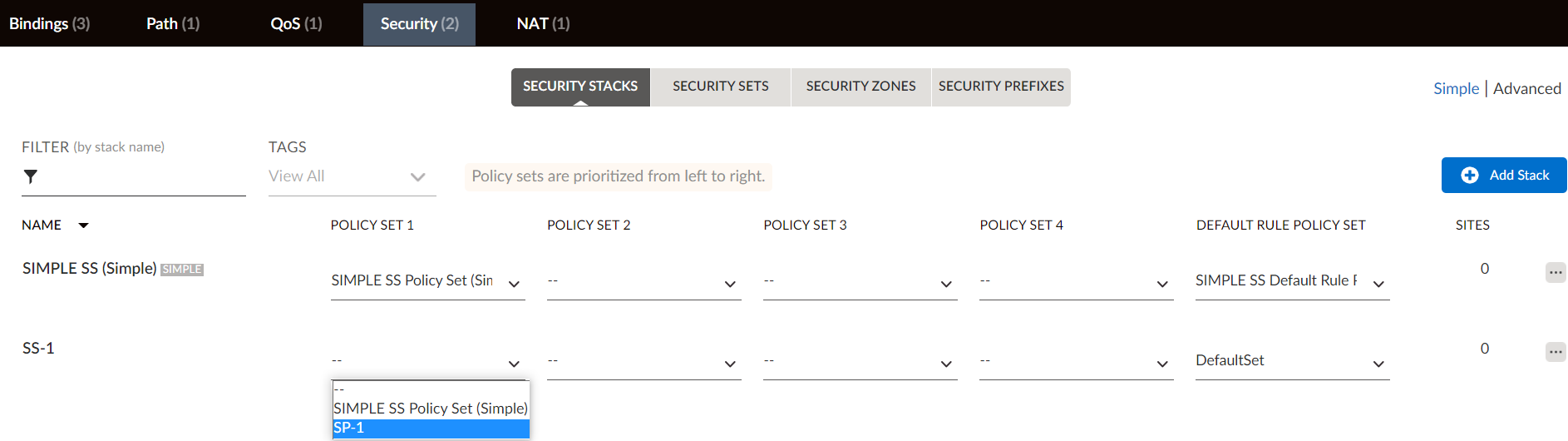 Add Stacked Security Policy Sets
