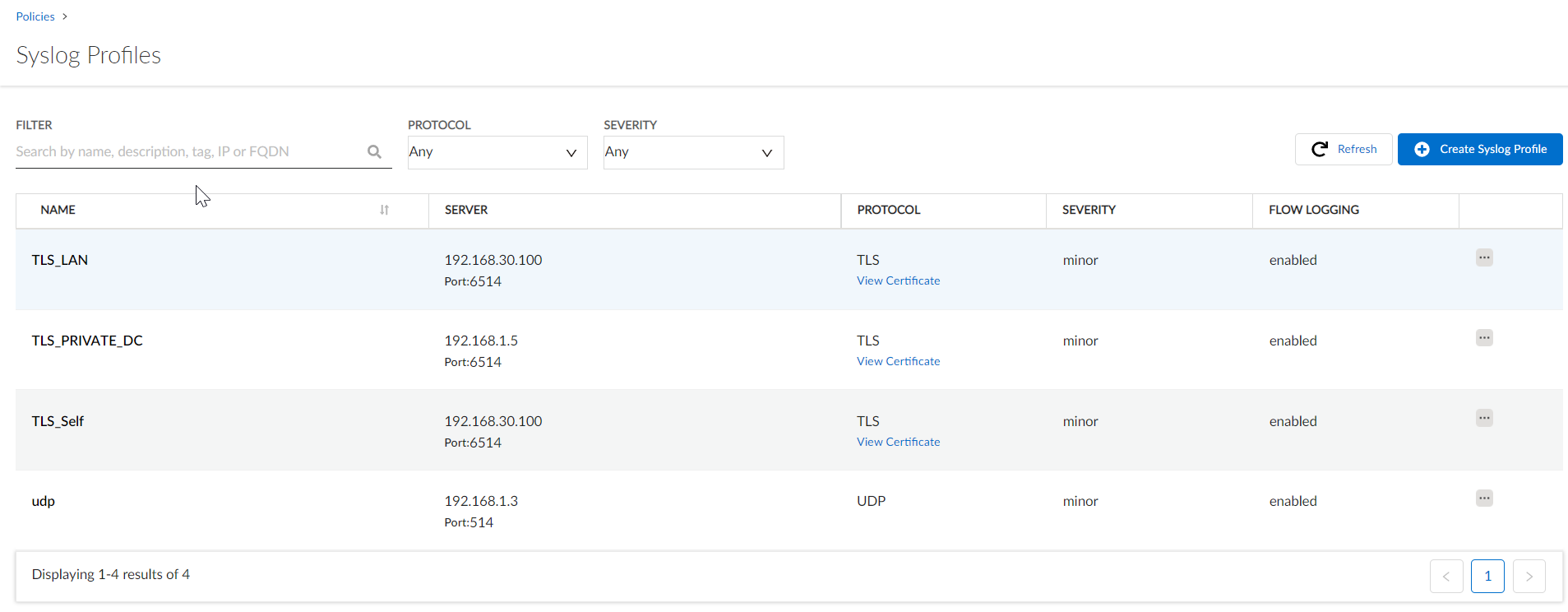 Configure Syslog Profiles